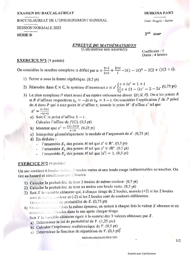 Bac D 2nd TR Corrig2023 | PDF