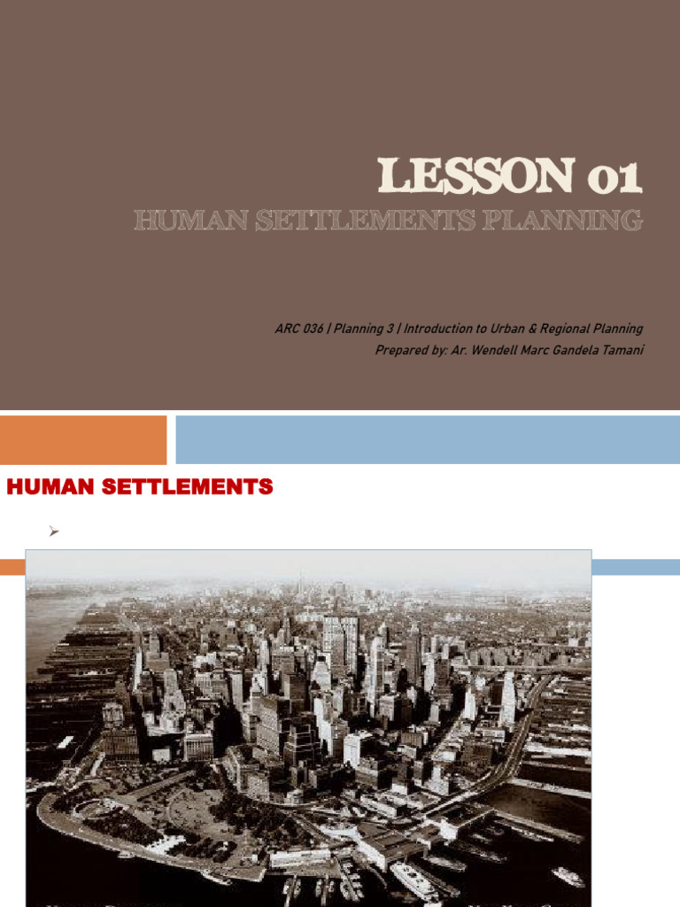 ARC 036 Lec 01 HUMAN SETTLEMENTS PLANNING | PDF
