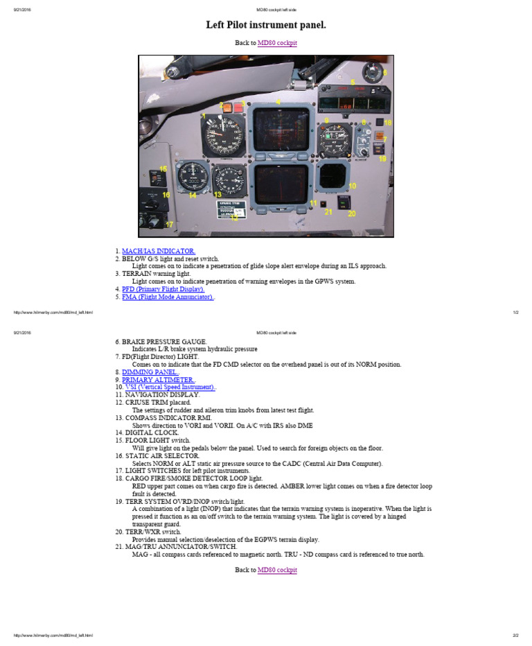 MD80 Cockpit Left Panel Guide | PDF | Cockpit | Aviation Safety