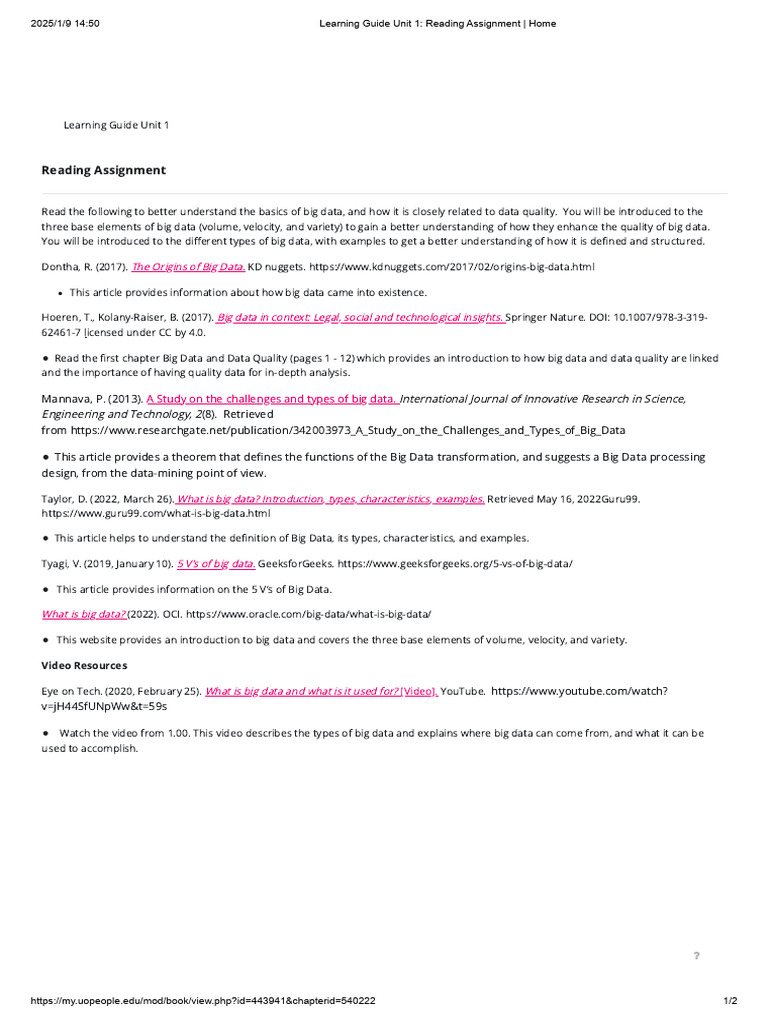 Learning Guide Unit 1 - Reading Assignment - HomeBig Data | PDF | Big ...
