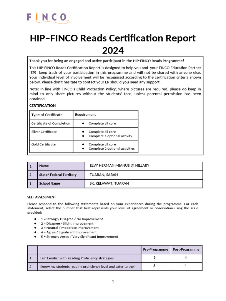 Progress Report Template - 2024 SK Kelawat Tamparuli | PDF | Human ...