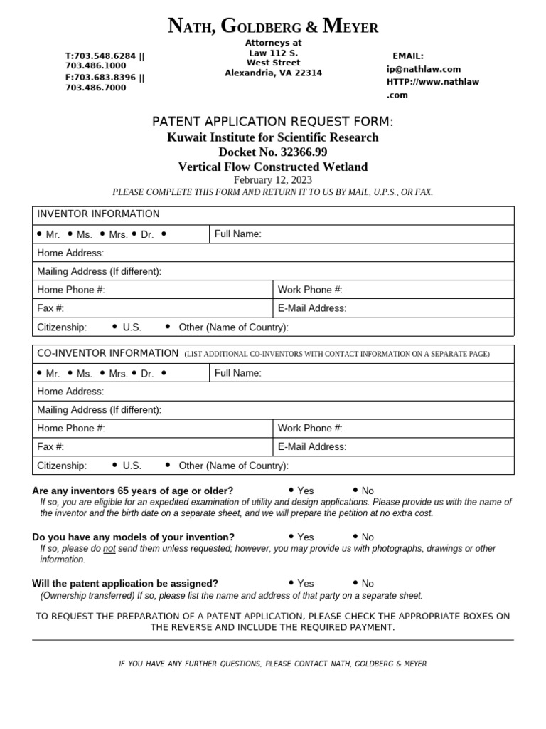 32366.99 Patent Application Request Form | PDF | Business Law ...