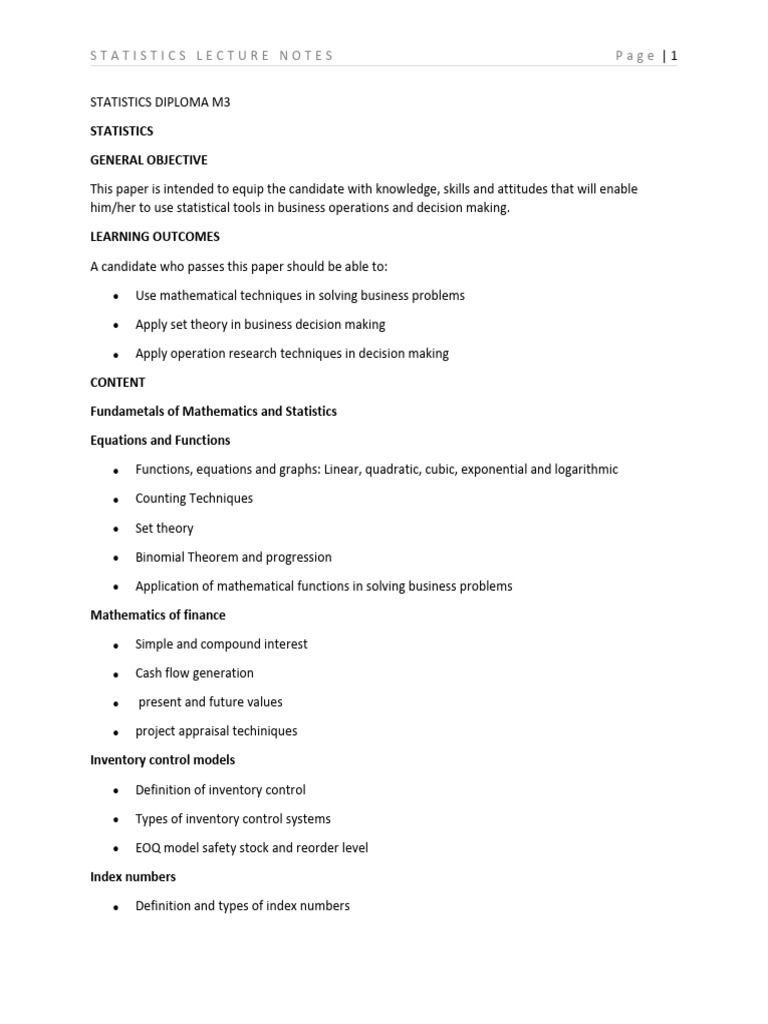 Business Statistics Essentials | PDF | Mean | Equations