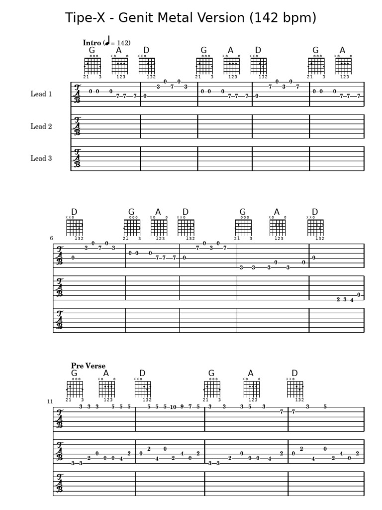 Tipe-X Genit Chord Tabs at 142 BPM | PDF