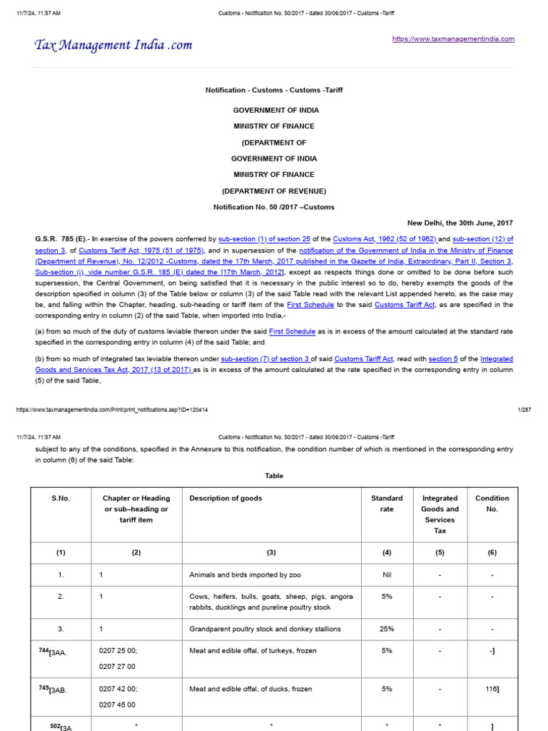 Customs - Notification No. 50 - 2017 - Dated 30 - 06 - 2017 - Customs ...