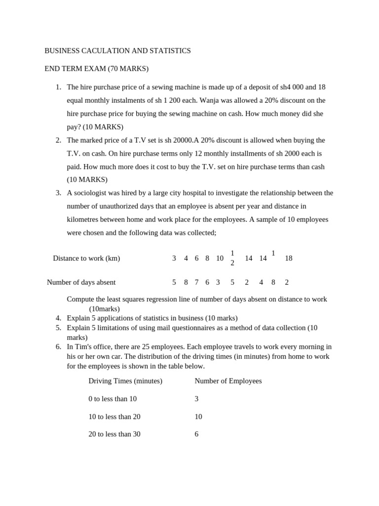 Business Caculation and Statistics End Term | PDF