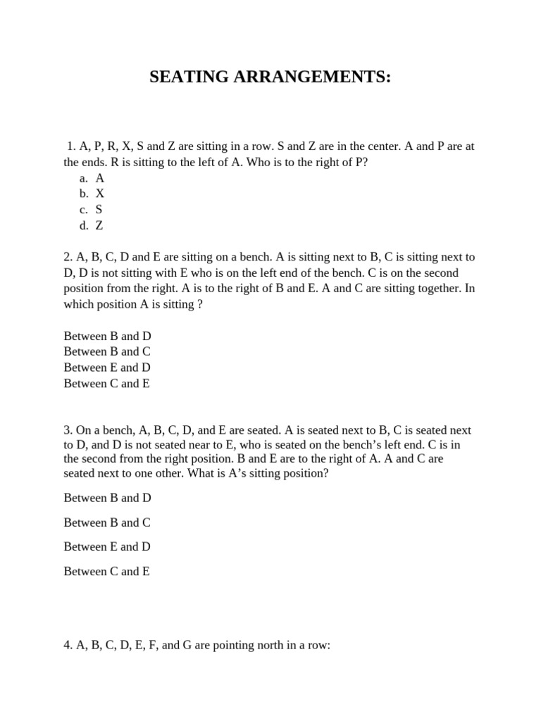Seating Arrangement Puzzles Explained | PDF
