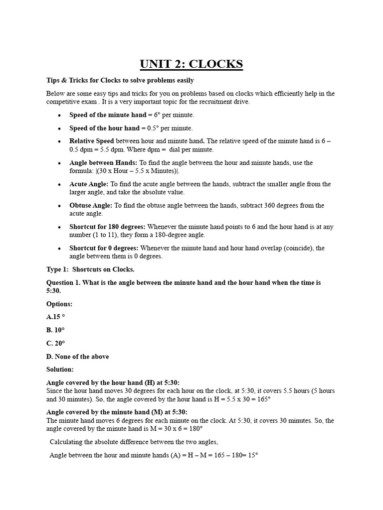 Clock Angle Formulas and Shortcuts | PDF