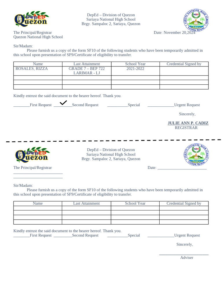 Request and Home Visitation Form | PDF