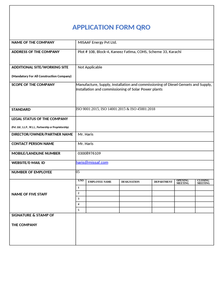 MISAAF Energy Application Form | PDF