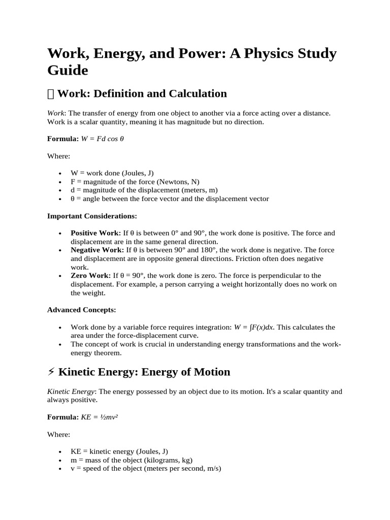Work Power Energy | PDF | Potential Energy | Force