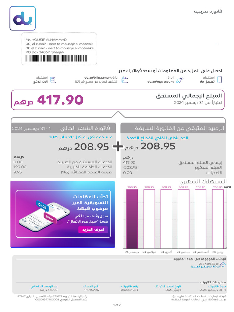 Du Telecom UAE bill | PDF