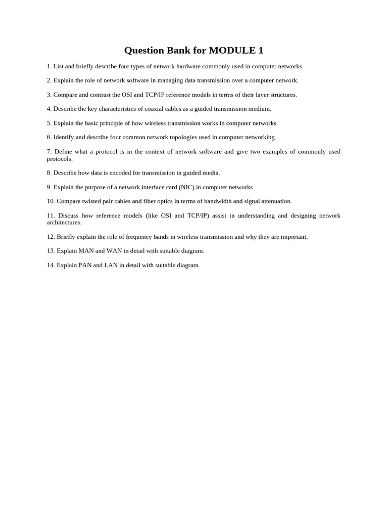 Question Bank for MODULE 1 | PDF