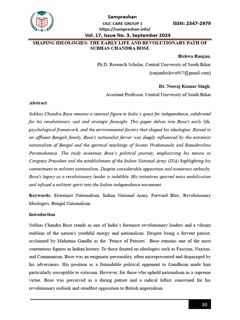 Subhas Chandra Bose: Revolutionary Ideologies | PDF | Indian Nationalism