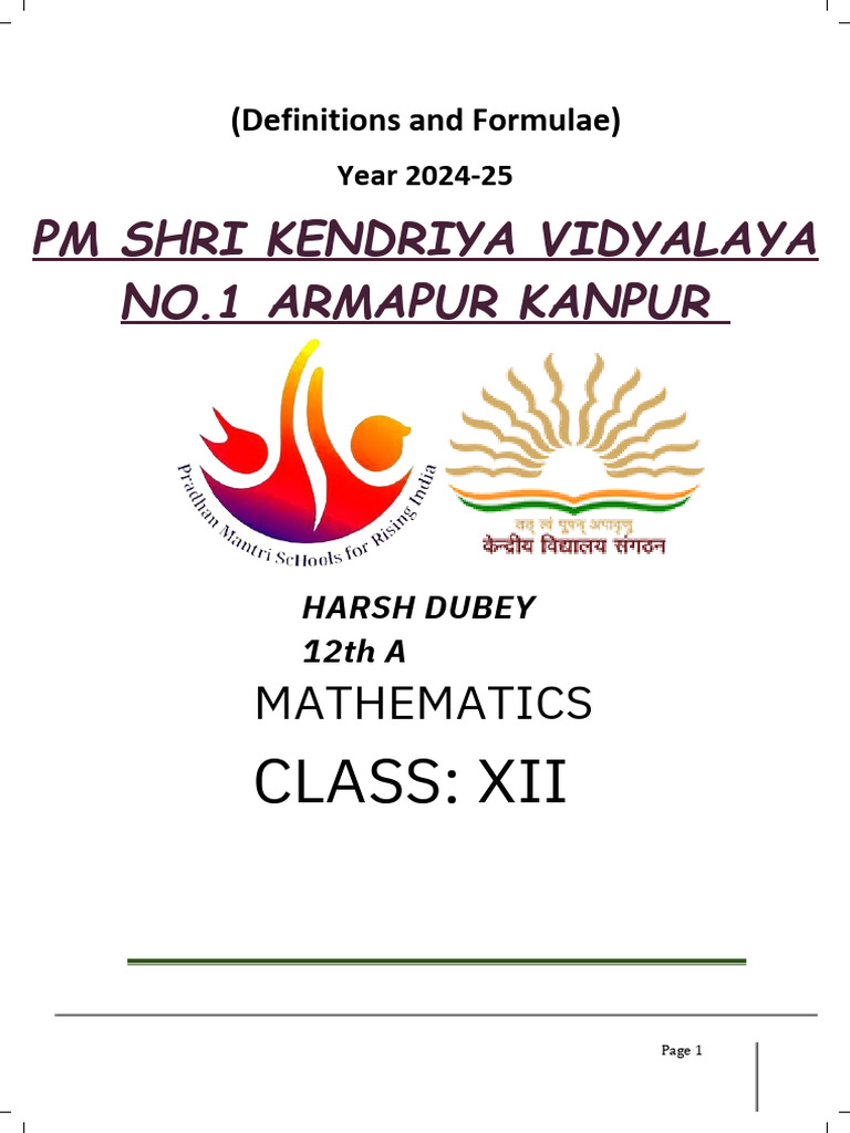 Class-12 Math Formulae - PDF - 20241204 - 134731 - 0000 | PDF | Matrix ...