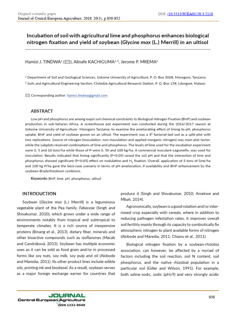 Incubation of Soil With Agricultural Lime and Phosphorus Enhances ...