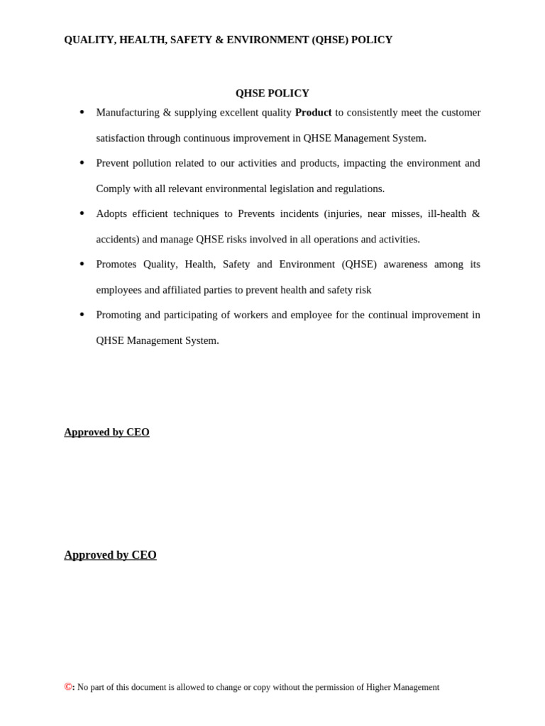 001 QHSE Policy | PDF