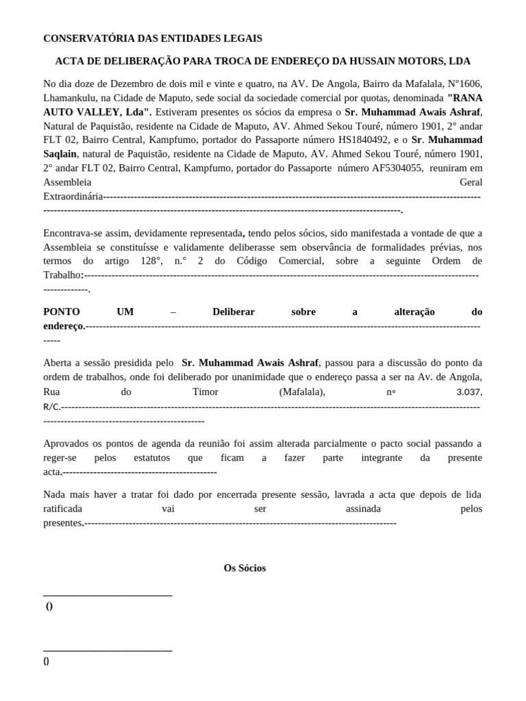 Acta de Deliberacao de Alteracao-1 | PDF