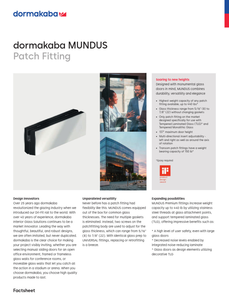 KAA1642 Dormakaba Mundus-Factsheet 11742023 | PDF | Door | Glasses