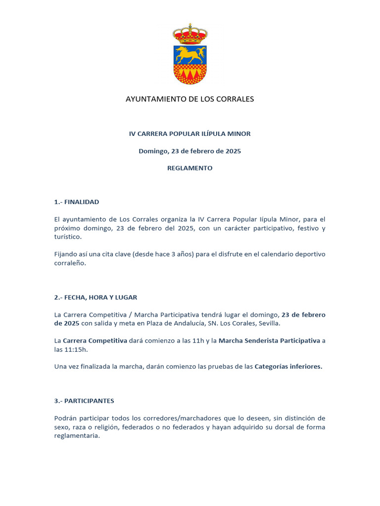 Reglamento IV Carrera Popular Ilípula Minor Correcto Ed4 | PDF