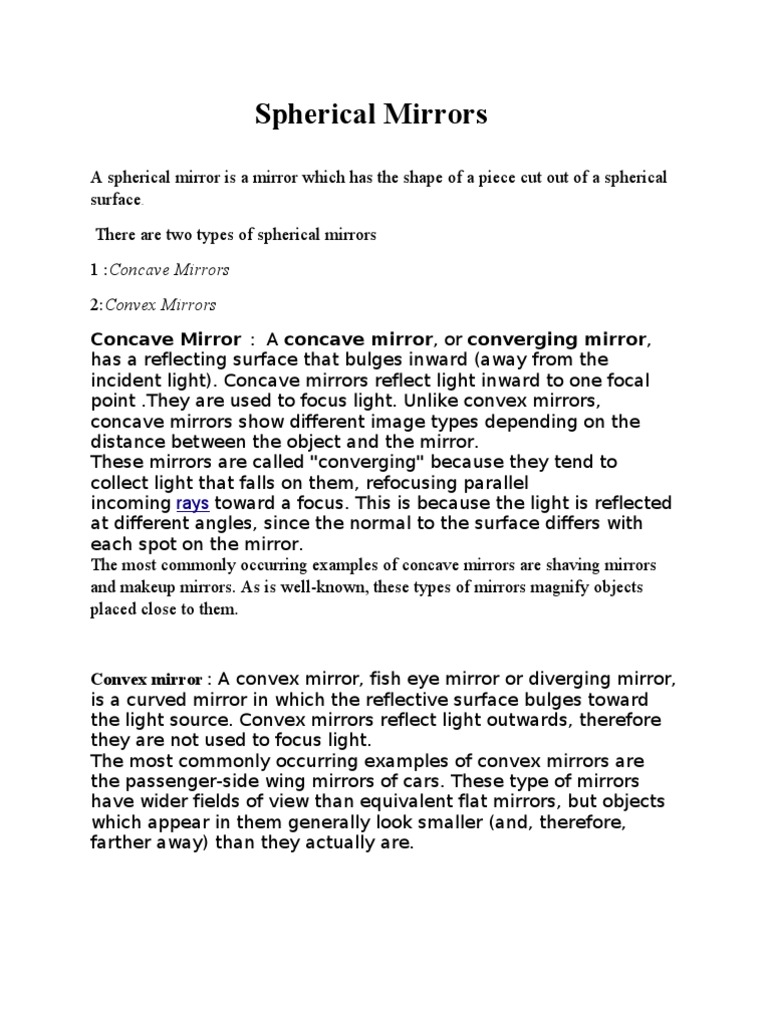 Spherical Mirrors | PDF | Lens (Optics) | Optics