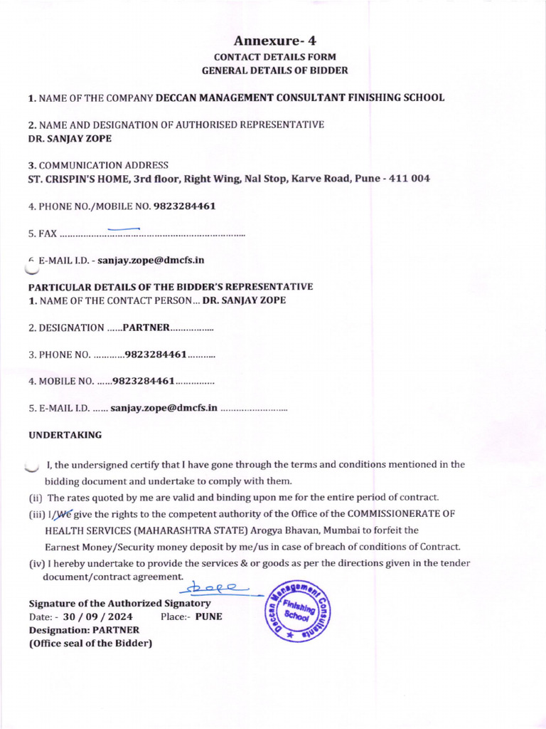 Bidder Contact Details Form | PDF