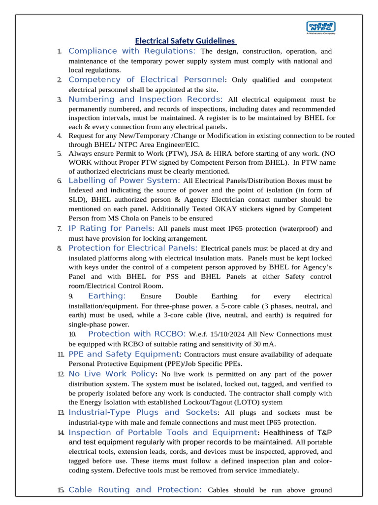 Draft Electrical Safety Guidelines 07102024 | PDF | Electricity ...
