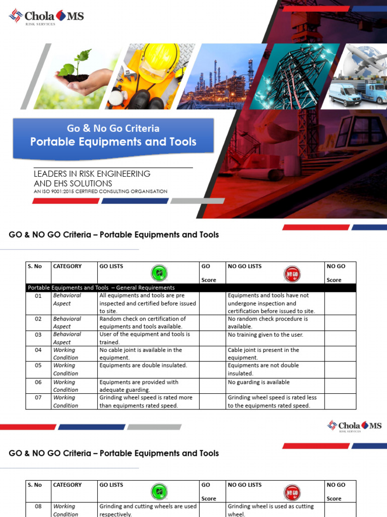 NO GO Criteria-Portable Equipments and Tools | PDF