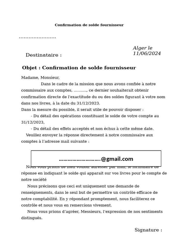 Confirmation de Solde | PDF