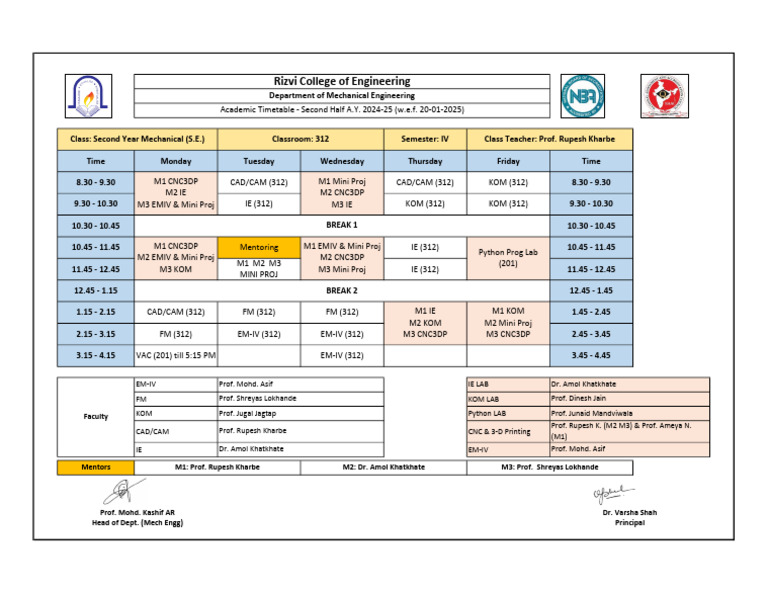 SE 2024-25 Sem IV Timetable WEF 20 Jan 2025 | PDF