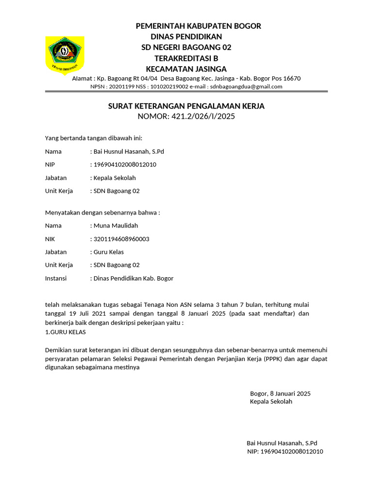 Surat Pengalam Kerja Muna | PDF