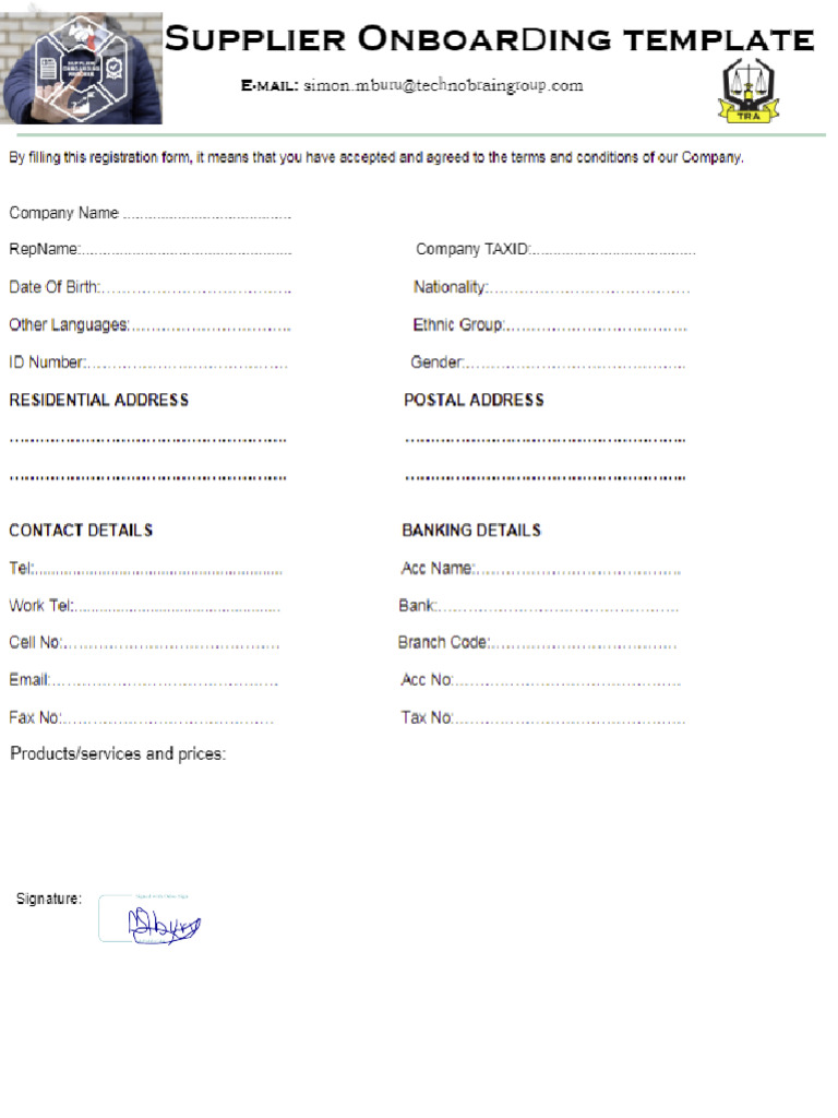 Supplier Onboarding Template Pdf