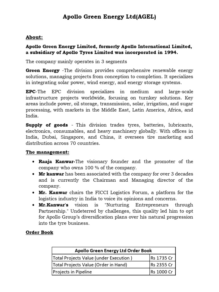 Apollo Green Energy Ltd Overview | PDF | Sustainable Energy | Economies