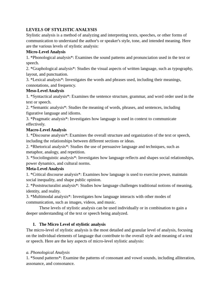 Levels of Stylistic Analysis - 114436 | PDF | Semantics | Word