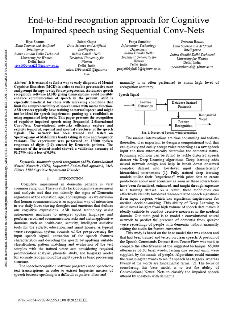End-to-End Recognition Approach For Cognitive Impaired Speech Using Sequential Conv-Nets | PDF ...