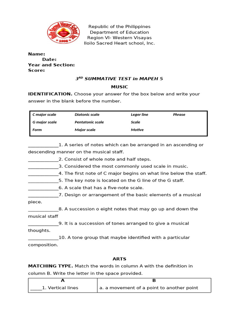 Mapeh 5 3rd Periodic Exam | PDF | Scale (Music) | Flexibility (Anatomy)