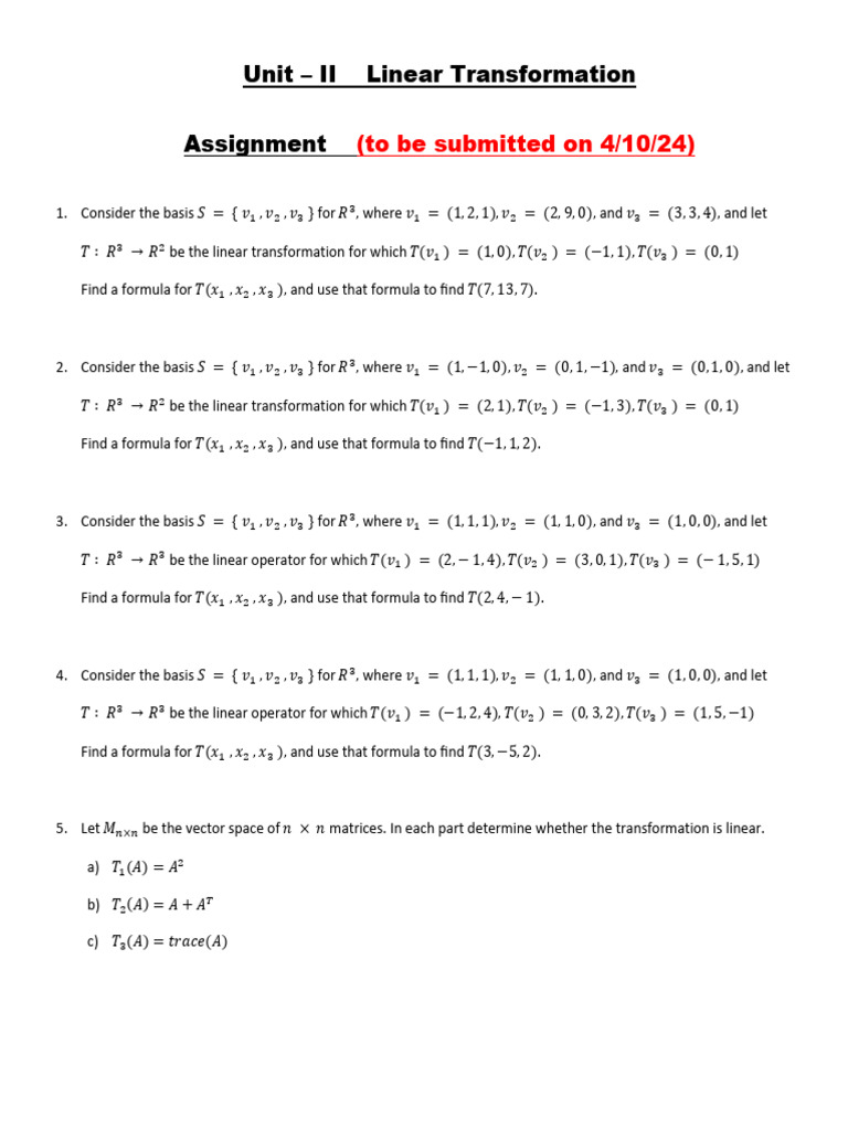 Linear Algebra Assignment | PDF