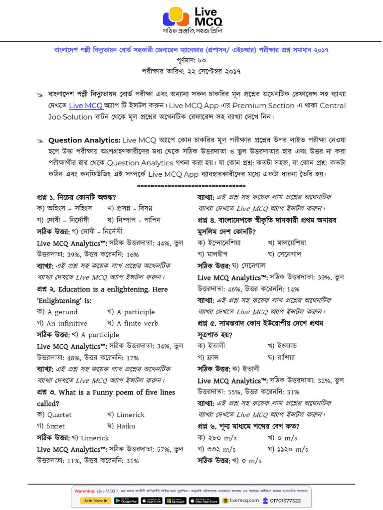 BREB Assistant General Manager Exam Question Solution PDF 2017 | PDF