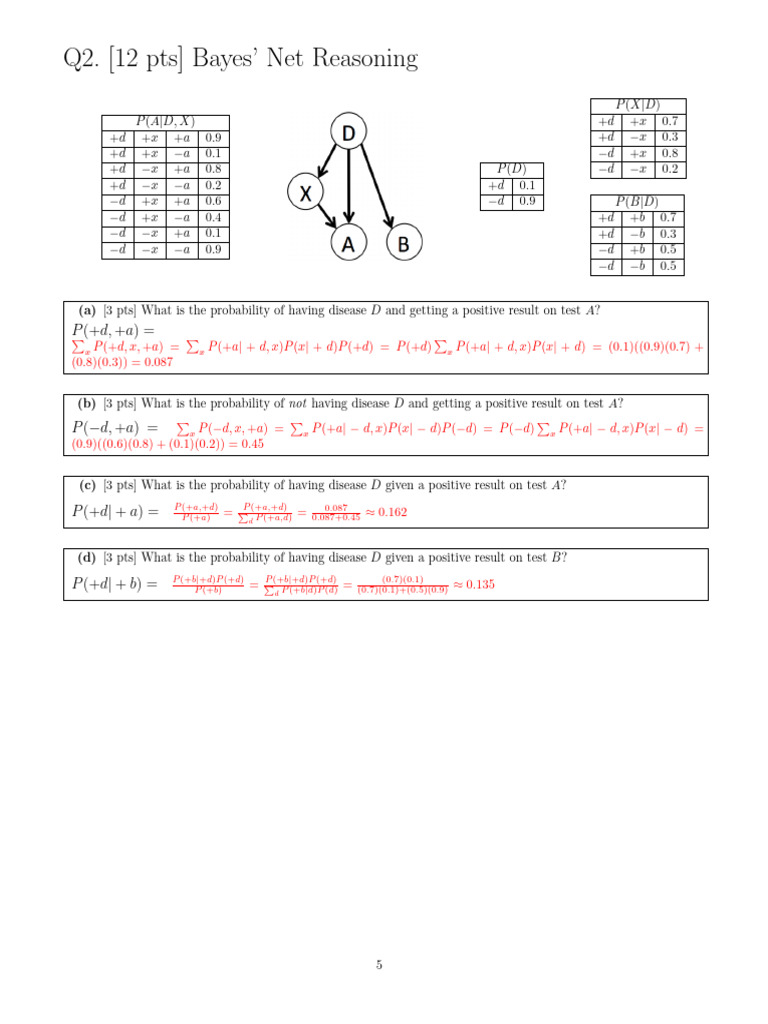 Q2. (12 PTS) Bayes' Net Reasoning | PDF