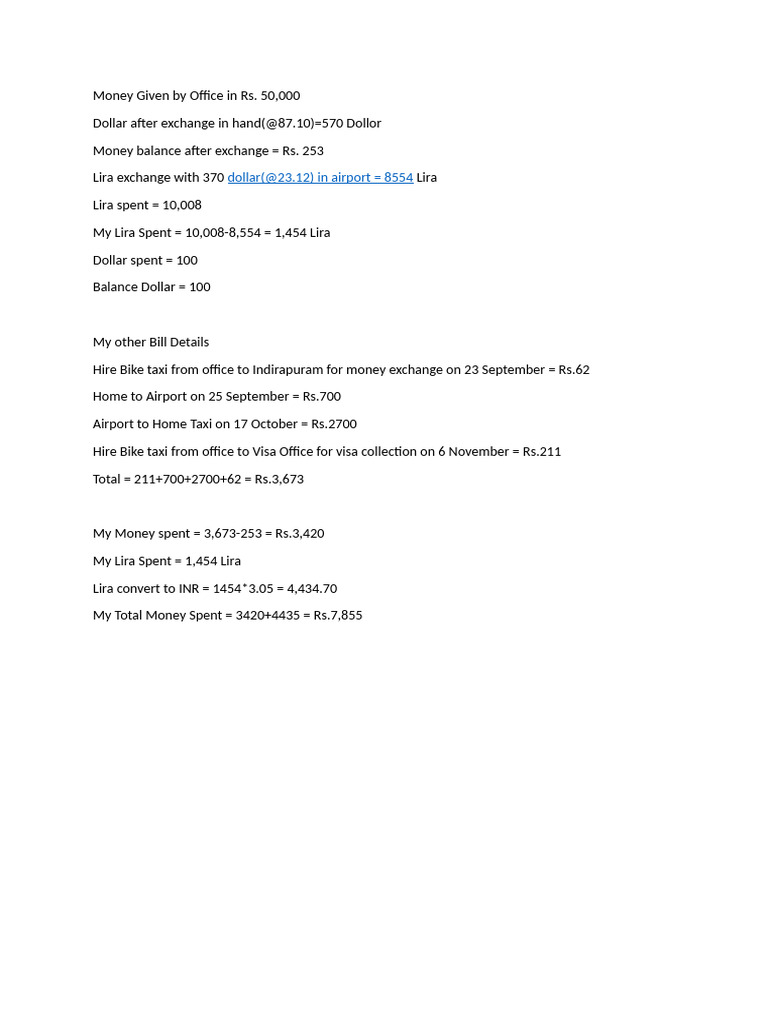 Turkey Expenses | PDF