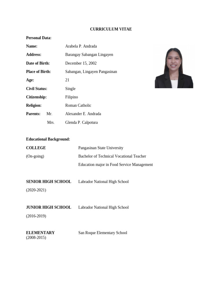 CURRICULUM VITAE BTVTEd FSM | PDF | Schools | High Schools And ...