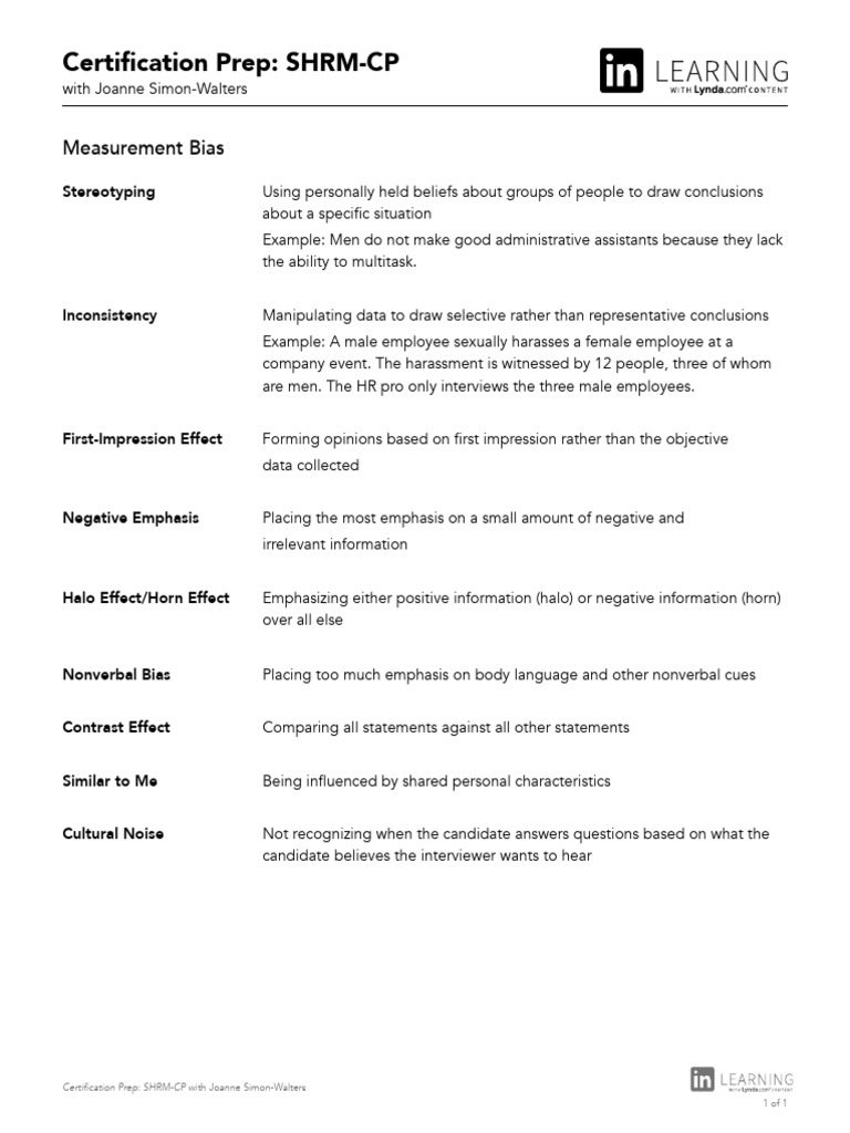 SHRM-CP Bias Types Explained | PDF