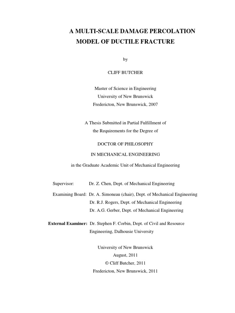Cliff Butcher Thesis - A Multi-Scale Damage Percolation Model of Ductile Fracture | PDF | Stress ...