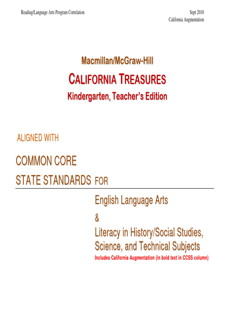 CA Treasures Master Common Core CA Alignment Grade K | PDF | Syllable ...