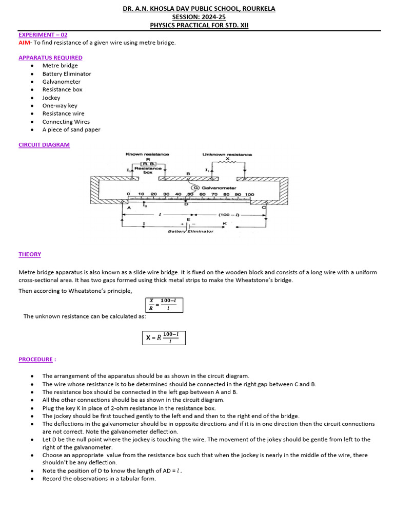 Meter Bridge Experiment for Class 12 | PDF | Metrology | Electromagnetism