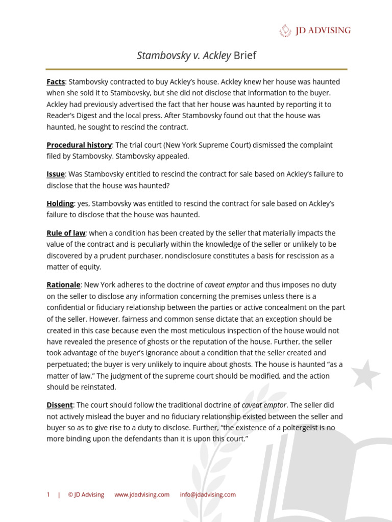 Stambovsky v. Ackley Brief | PDF