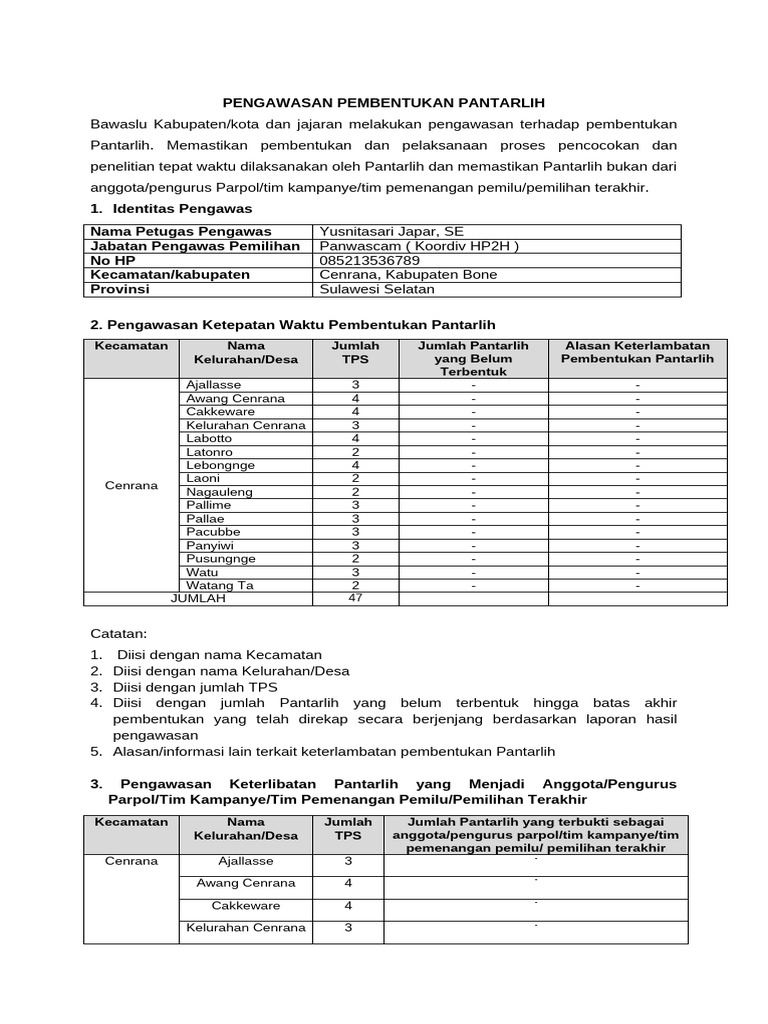 Alat Kerja Pengawasan Pembentukan Pantalih | PDF