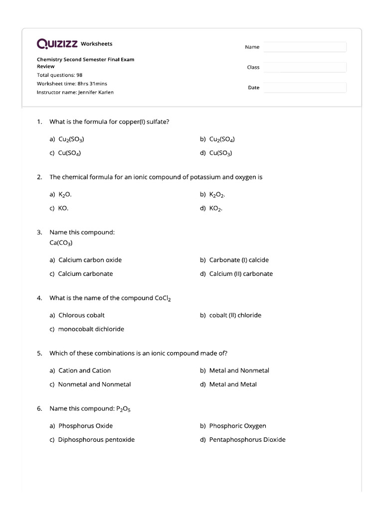 Quizzes Chem 2nd Final 1 | PDF
