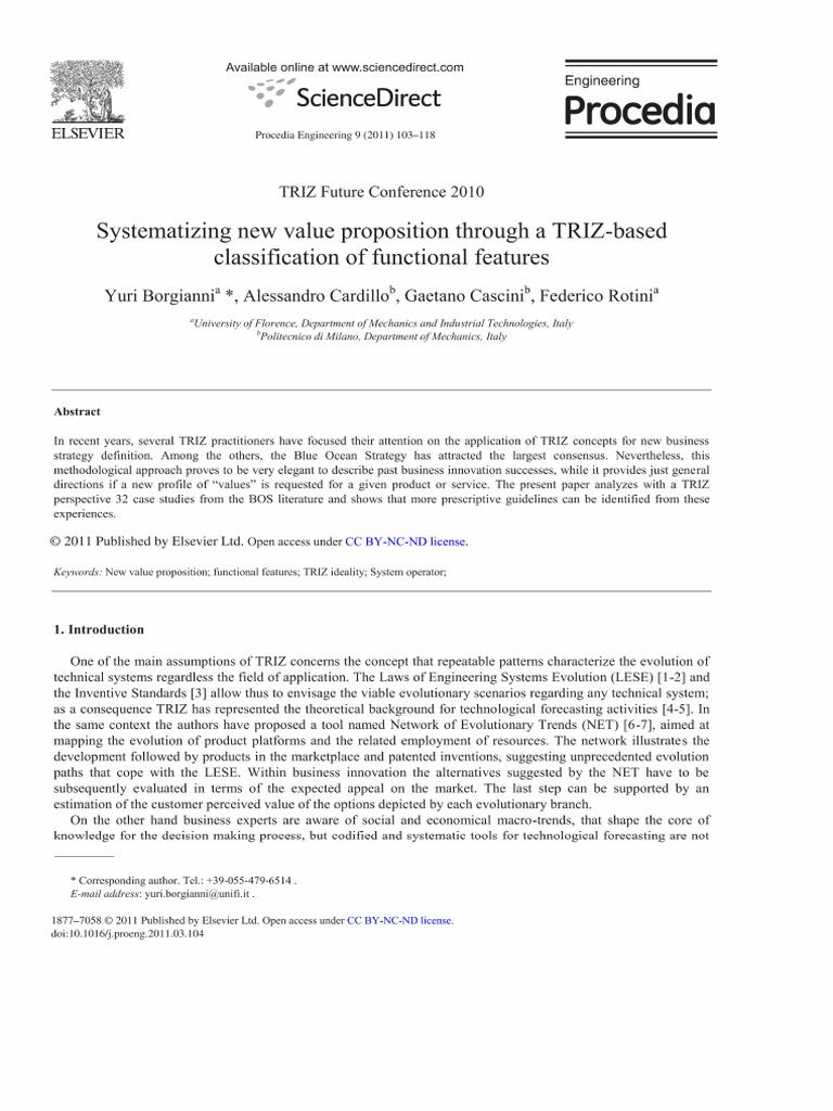 Systematizing new value proposition through a TRIZ-based | PDF