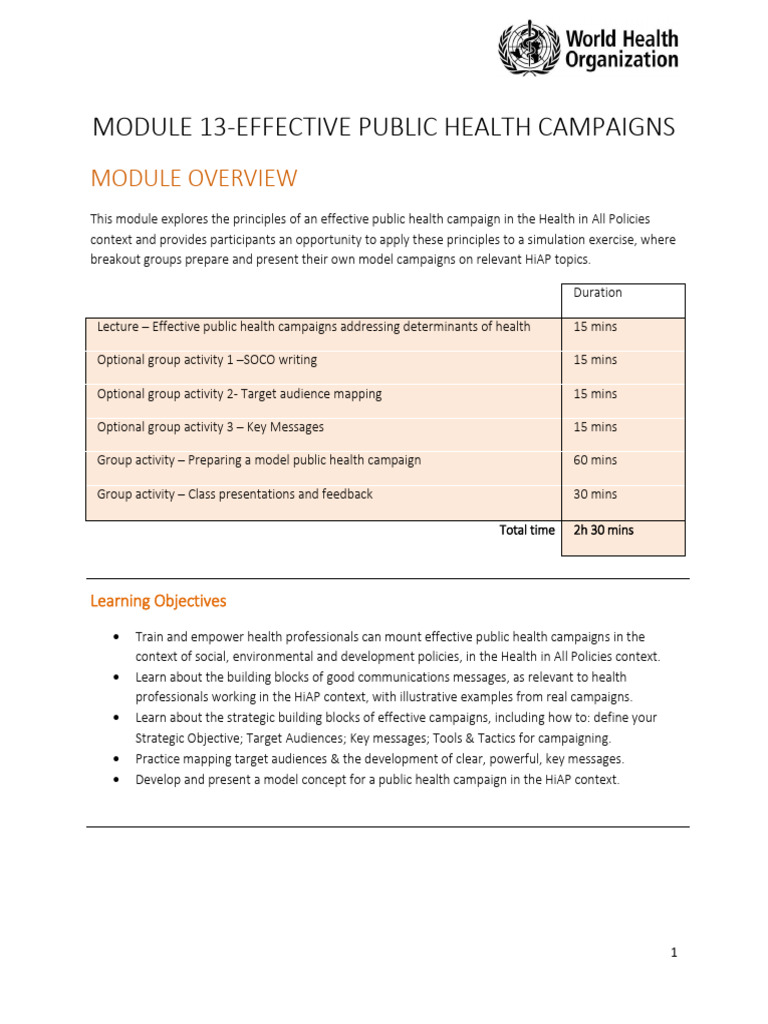 Effective Public Health Campaigns Guide | PDF | Policy | Public Health